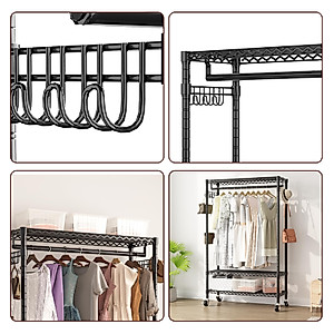ZERDER Metal Clothing Rack for Closet, Heavy Duty Clothes Rack with 1 Hanging Rods,3 Tiers Shelves and Side Hooks, Freestanding Garment Rack