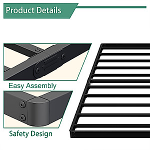Woozuro 2 Inch Queen Bunkie-Board Only, Low Metal Box-Spring Frame with Steel Slats, Quick Lock Bed-Slat Replacement, Noise Free Mattress Surpoort Base, Upholstered Bed Frame Accessories, Black