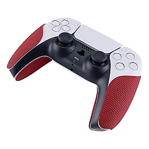 eXtremeRate PlayVital Red Anti-Skid Sweat-Absorbent Controller Grip for ps5 Controller, Professional Textured Soft Rubber Pads Handle Grips for ps5 Controller