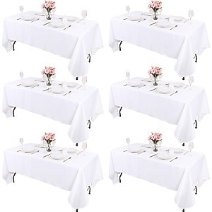 Kesfey 6 Packs White Table Cloths Rectangle 60 x102 inch High Density Washable Polyester Fabric White Tablecloths for 6 Foot Tables Rectangle Wrinkle Resistant Tablecloth for Parties Wedding Banquet