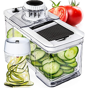 PrepNaturals Adjustable Mandoline Slicer with Spiralizer Vegetable Slicer - Black Veggie Slicer Mandoline Food Slicer with Julienne Grater - V Slicer