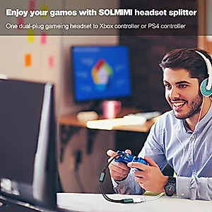 SOLMIMI Headset Adapter, 3.5mm Headphone Mic Splitter CTIA TRRS Male to Dual TRS Female Y Audio Microphone Splitter Cable for Gaming Headset to PC, Laptop, Smartphone, PS4, Xbox, Computer - 1 Feet