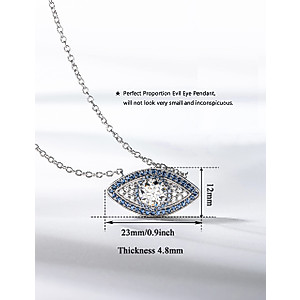 CannyCat Moissanite Evil Eye Pendant Necklace 1.2 CTTW D color VVS Moissanite and Sapphire Necklaces Lab Created Diamond Platinum Plated Sterling Silver Chain 16”+2” Lucky Gift for Women