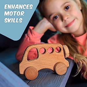 CG Games Wooden Toy Bus with Garage Natural Wood Eco-Friendly Toys for Children Woody Durable Unpainted Toys