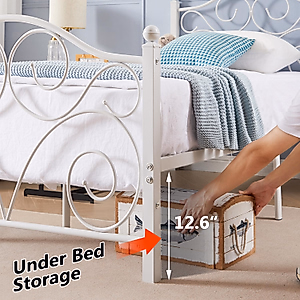 VECELO Twin Size Bed Frame with Headboard and Footboard, Heavy Duty Metal Slat Support, Platform Mattress Foundation, No Box Spring Needed, Easy Assembly, White