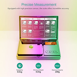 ORIA Digital Pocket Scale, 200g/0.01g Digital Gram Scale, Jewelry Scale, Food Scale, with 6 Units, LCD Display, Unique Colorful Design, Batteries Included