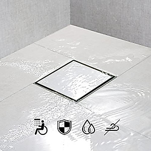 SaniteModar Shower Drain, 6 inch Shower Floor Drain with Shower Drain Base, Tiled Insert 2 in 1 Panel Shower Drain, 304 Stainless Steel Brushed Shower Drain with Hair Strainer and Threaded Adapter