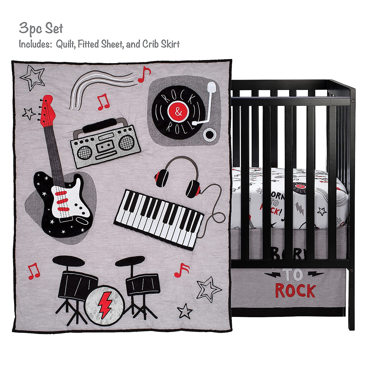 Lambs & Ivy Rock Star Musical Instruments 3-Piece Baby Crib Bedding Set - Gray
