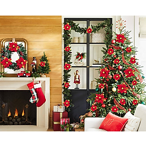 Geefuun 28PCS Christmas Tree Decorations: Poinsettias Artificial Flowers Ornaments Xmas Red Glitter Flower with Clips,3 Sizes(Not Included Stems)