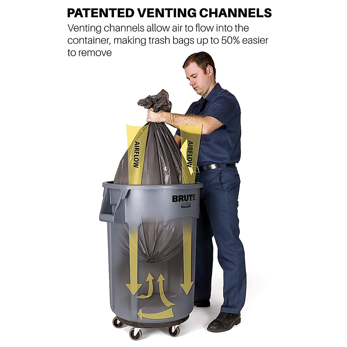 Rubbermaid Commercial Products BRUTE Heavy-Duty Round Trash/Garbage Can with Venting Channels - 32 Gallon - Gray (Pack of 2)