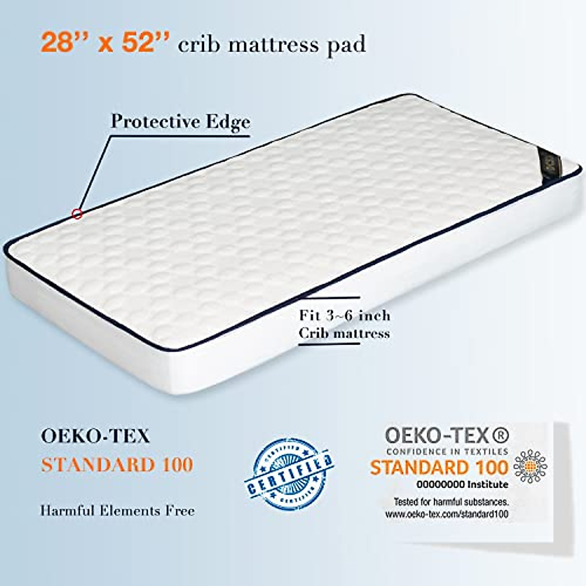 Organic Bamboo Crib Mattress Pad Waterproof Protector, Baby Toddler Crib Mattress Cover, Organic Toddler Bed Crib Mattress Protector Pad Waterproof, Padded Baby Mattress Protector Cover Fitted 28x52