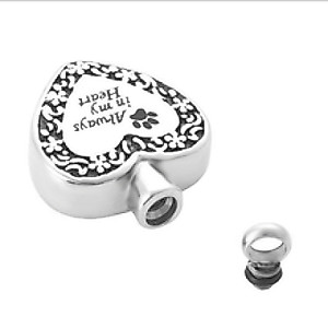 VEKETE Always In My Heart Pet Cremation Jewelry Dog Cat Paw Footprint Memorial Keepsake Urn Necklace For Ashes Stainless Steel Pendant