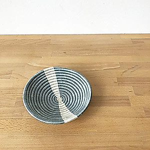 Small African Basket- Gatare/Rwanda Basket/Woven Bowl/Sisal & Sweetgrass Basket/Blue-Gray, White