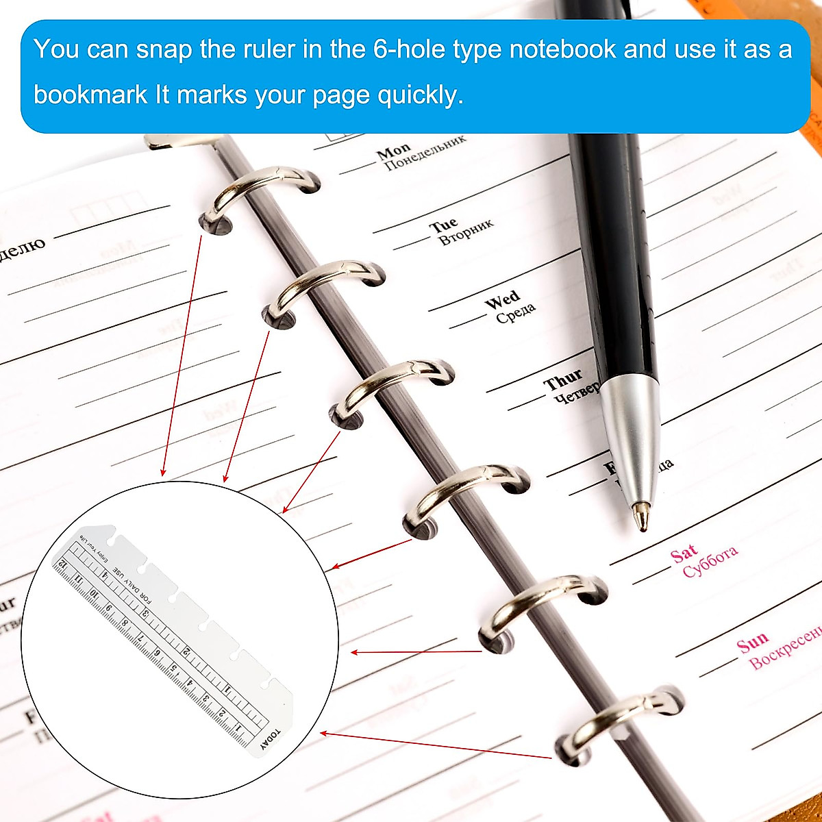 PATIKIL 5.3"x1.4" Bookmark Ruler, 20 Pack Snap-in Ruler Page Marker Book Mark Measuring Tools for A7 Size 6-Hole Binder Notebook, Clear