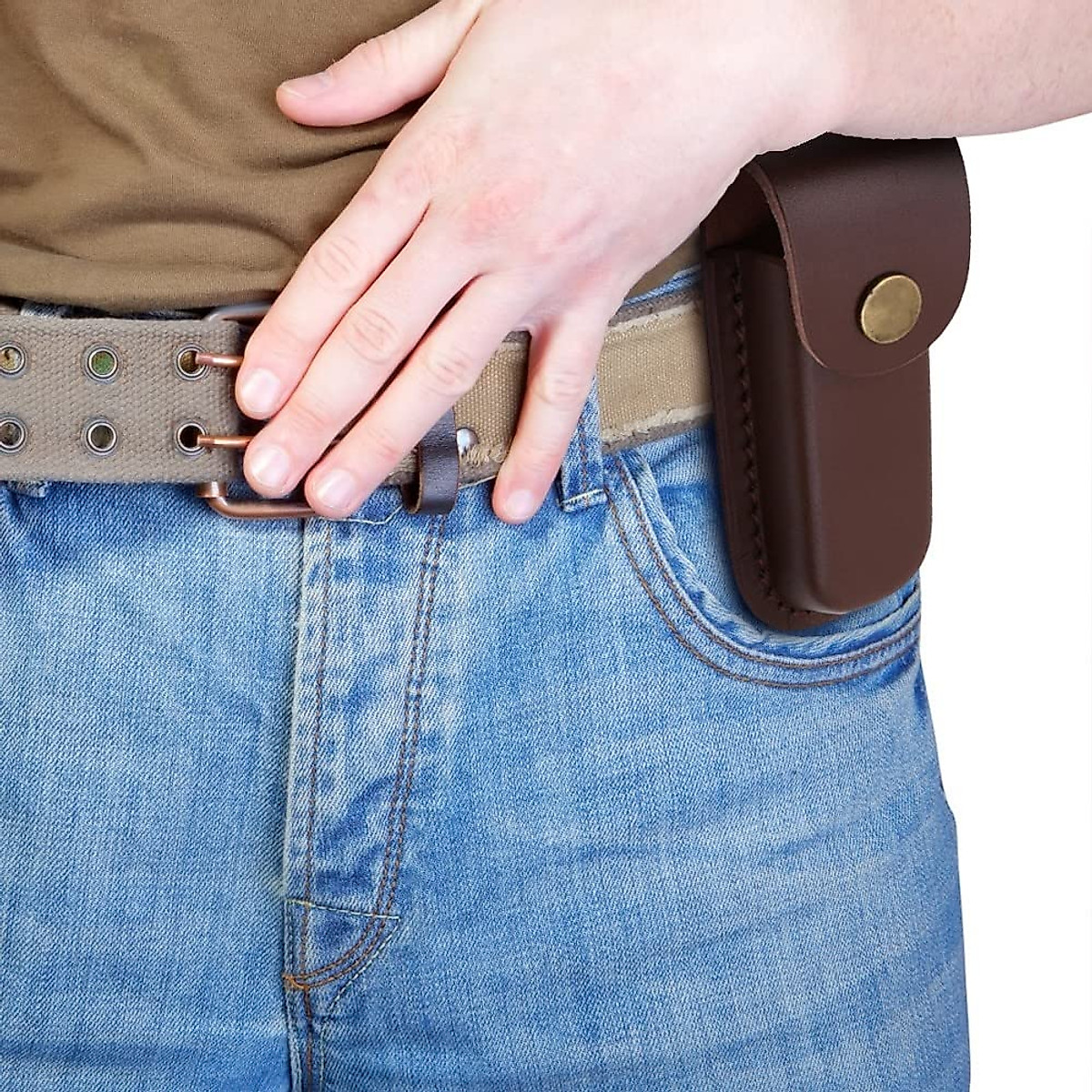 Knife Sheath, 4.7 '' Folding Knife Holster PU Leather Belt Knife Pouch for Outdoor Hunting Camping