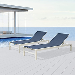 PATIO TREE 2 Pieces Patio Aluminum Chaise Lounges Outdoor Reclining Lounge Chairs with Adjustable Backrest，Navy