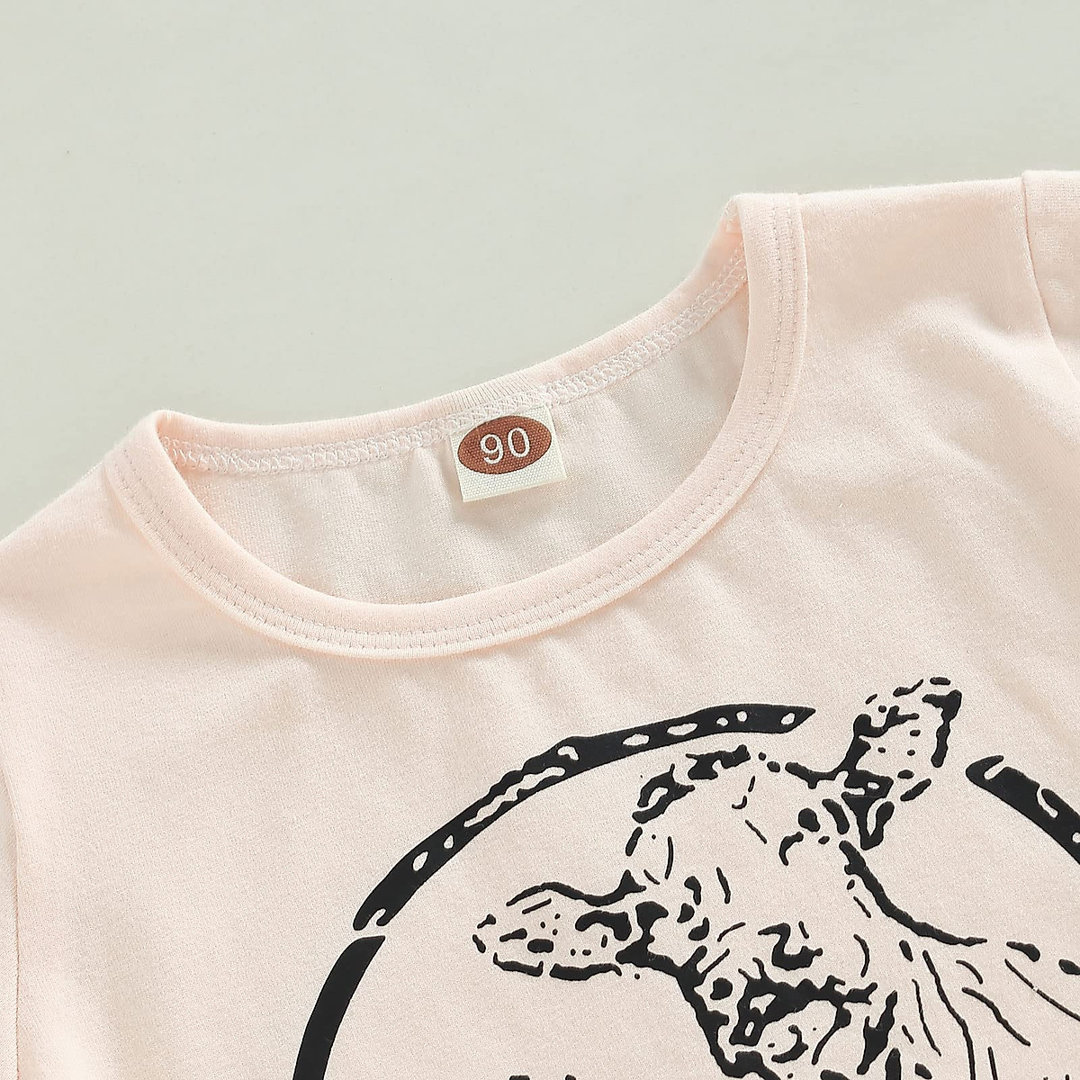 Murnouche Western Toddler Baby Girl Clothes Cow Print T Shirt Bell Bottoms Fall Summer Outfits Set Beige 2-3 Years