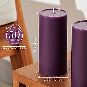 Simply Soson 3x6 inch Purple Pillar Candles Set of 3, Smooth Texture, Unscented Purple Candles, Dripless Candles, 3 inch Pillar Candles Ideal as Wedding, Parties, Spas, Dinner, Home Decoration, Church