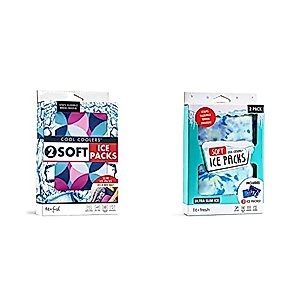 Cool Coolers by Fit + Fresh, Reusable Soft Ice Packs, 2PK, Berry Geo & Navy & by Fit + Fresh, Reusable & Flexible Soft Ice Packs, Perfect for Insulated Lunch Bag,2PK, Aqua Tie Dye