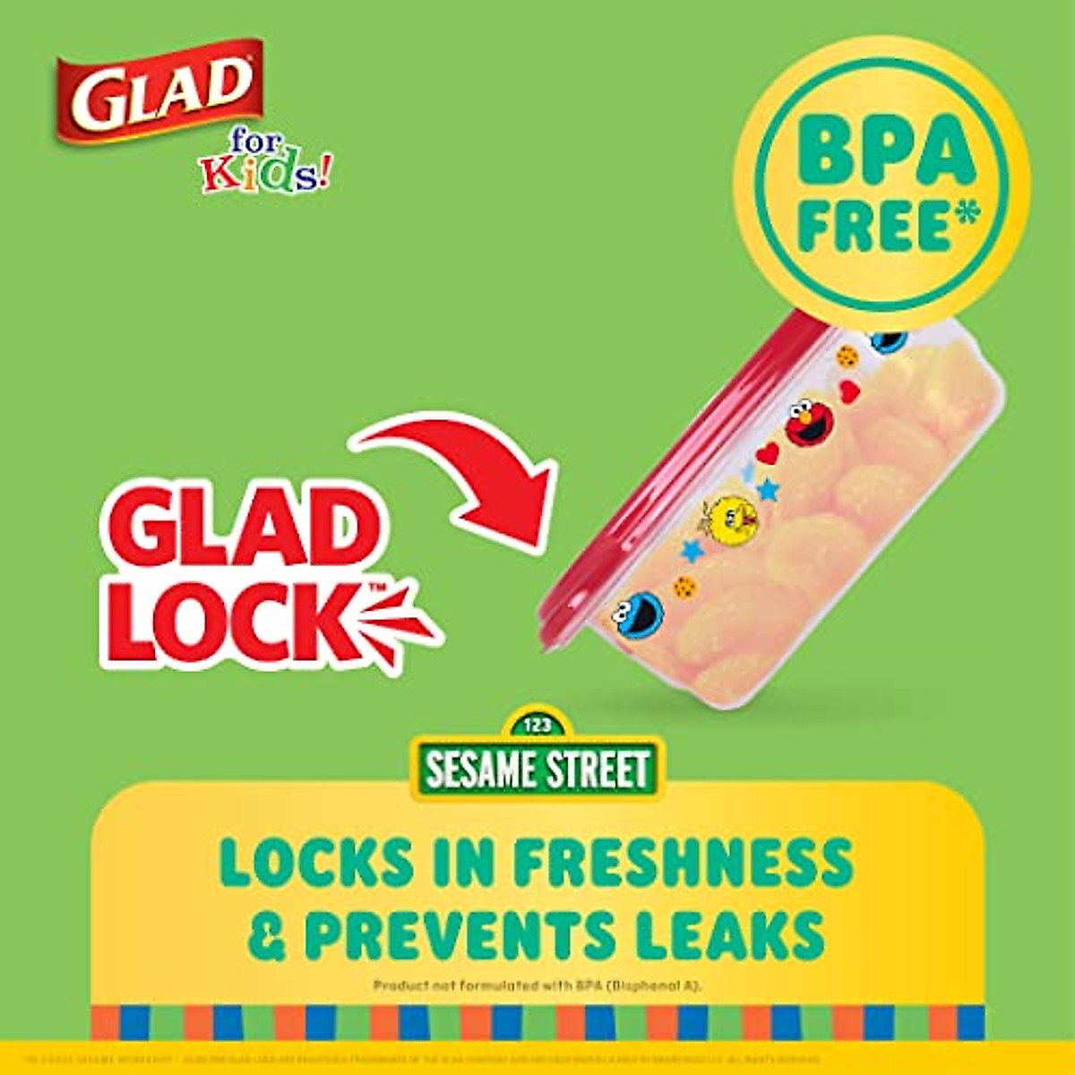 GladWare - Multi Pack - 9ct - Sesame Street Food Storage Containers with Lids | Mixed Sizes Kids Food Containers with Sesame Street Designs, 18 Pc Set | Elmo, Big Bird, Cookie Monster Food Containers