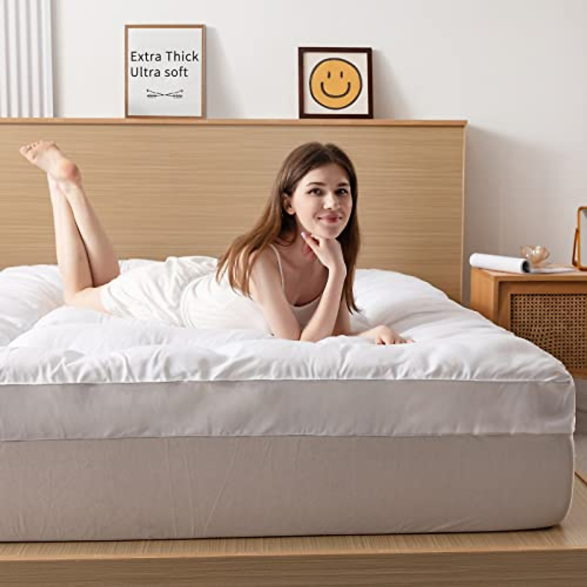 MAXYOYO Extra Thick Mattress Topper King Size, Pillow Top Bed Pad Cover with 8-21” Deep Pocket, 5 Layer Structure Ultra Soft and Medium Support