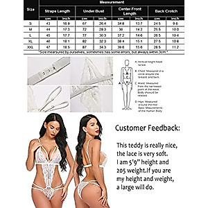 Avidlove Lingerie for Women Deep V Lingerie Teddy One Piece White Small