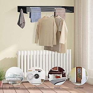 Wall Mounted Foldable, Space Saving Clothes Drying Rack with Knob, 60 lbs Capacity, for Laundry (31.5" Black)