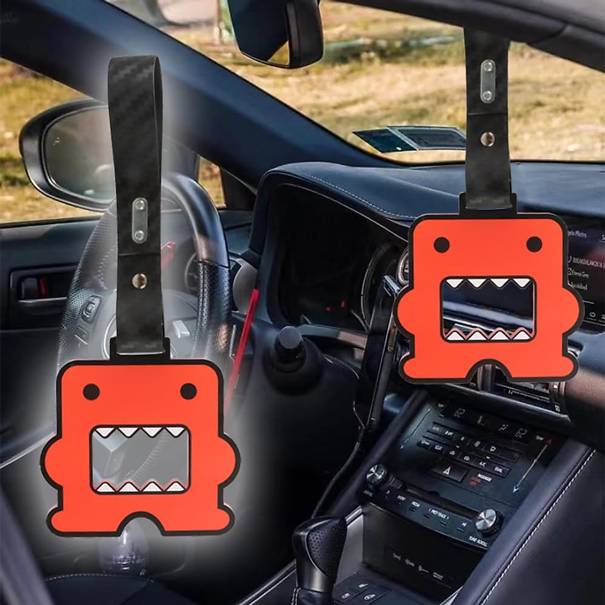 Q1-TECH, JDM Tsurikawa Ring Japanese Subway Train Bus Car Handle Cute Anime Cartoon Handle Hand Strap Rear Front Bumper Warning Rings Drift Charm Drift Car Accessory (Domo-ORCF)