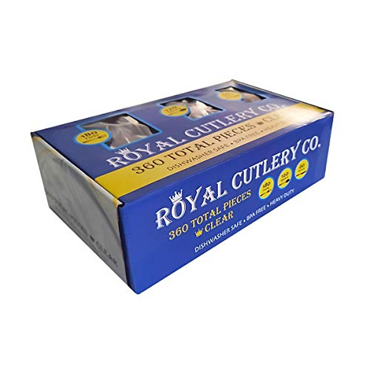 ROYAL CUTLERY CO. Disposable Cutlery set, Color: Clear, 360 Pieces, Heavy Duty Plastic Utensil Set, 180 Forks, 120 Spoons, 60 Knives.