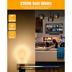 MASTERY MART 10 Pack Vintage LED Edison Bulbs, E26 Led Bulb 5.5W Equivalent to 60W, Dimmable, Soft White 2700K, High Brightness ST58 Antique LED Filament Bulbs, Clear Glass