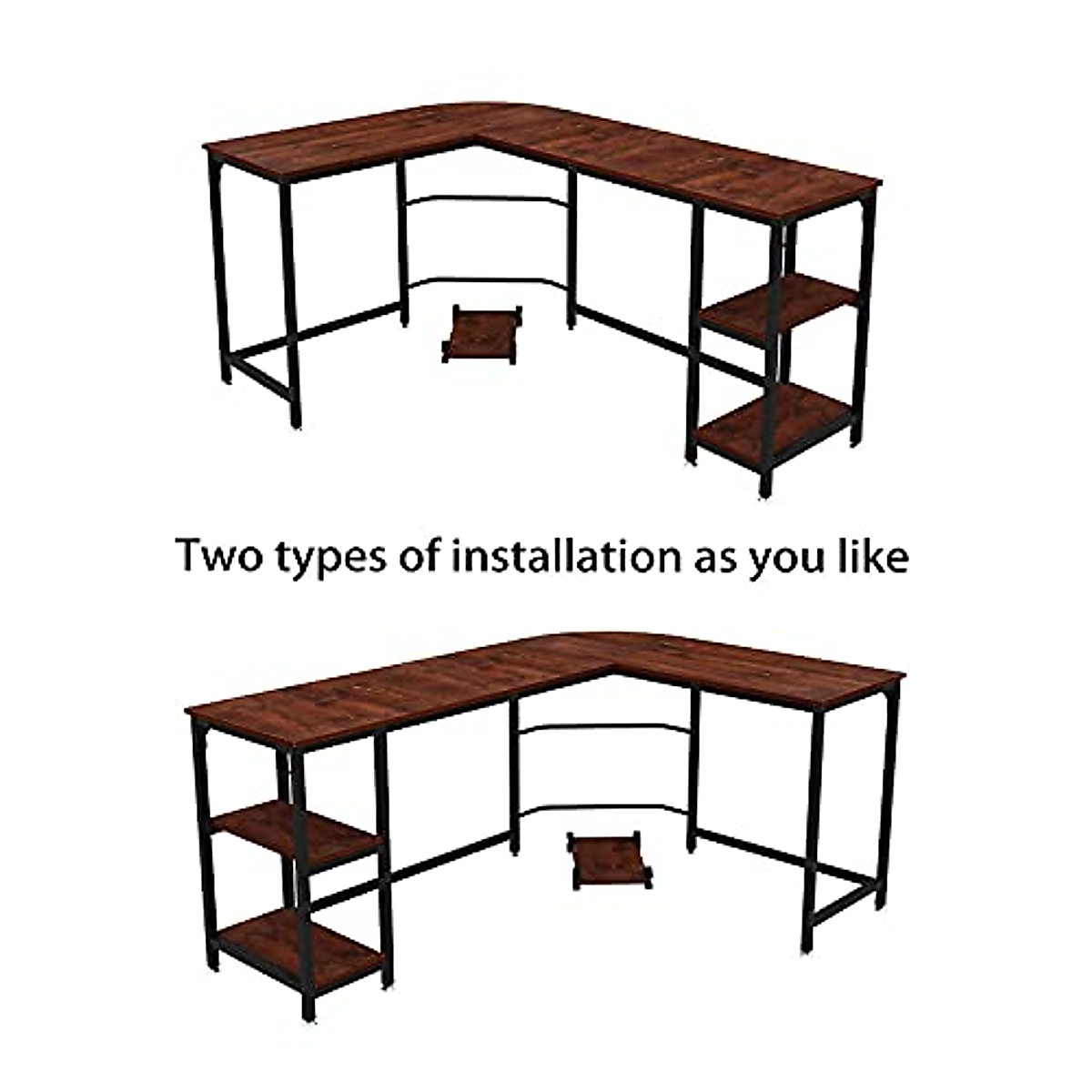 SAMTRA L Shaped Desk with Shelves Storage Computer Study Writing Workstation Table for Home Office, Espresso