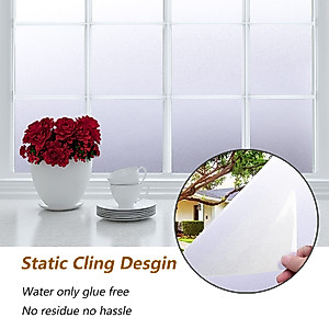 Privacy Window Film, Opaque Vinyl Window Frosting Film, Non Adhesive Window Glass Sticker Static Cling Removable Window Decals Heat Control Easy to Use, Pure Frosted 17.5 x 78.7 Inches