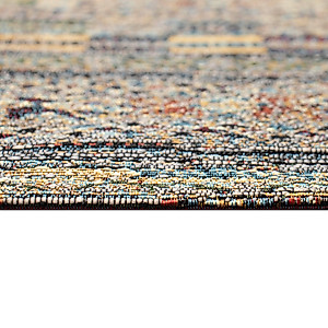 Liora Manne Marina Indoor/Outdoor Power Loomed Synthetic Blend Low Profile Area Rug - Traditional Geometric Casual Southwestern Colorful (Tribal Stripe Black) (8'10" x 11'9")