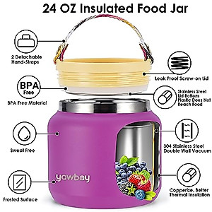 Insulated Food Jar,24 OZ Leakproof Soup Thermos for Adults with 2 Detachable Handles,Stainless Steel Wide Mouth Vacuum Thermal Insulated Food Container for Hot & Cold Food with Portable Lid(Rose Pink)