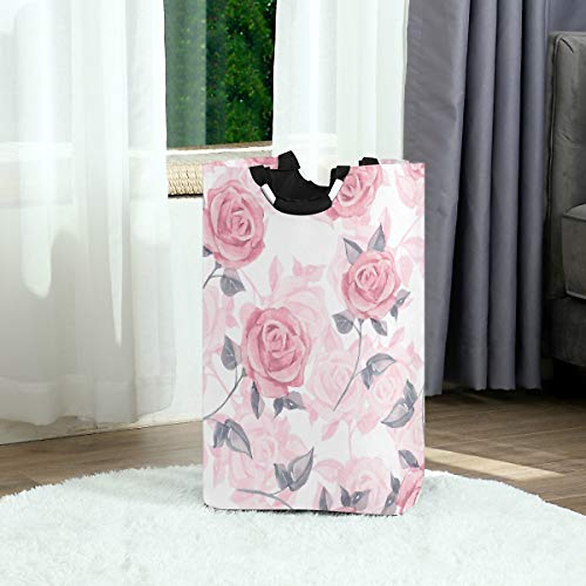 Blueangle Large Pink Roses Laundry Basket Blanket Basket Baby Laundry Hamper Toy Storage Bin 22.7" x 12.6"x11"