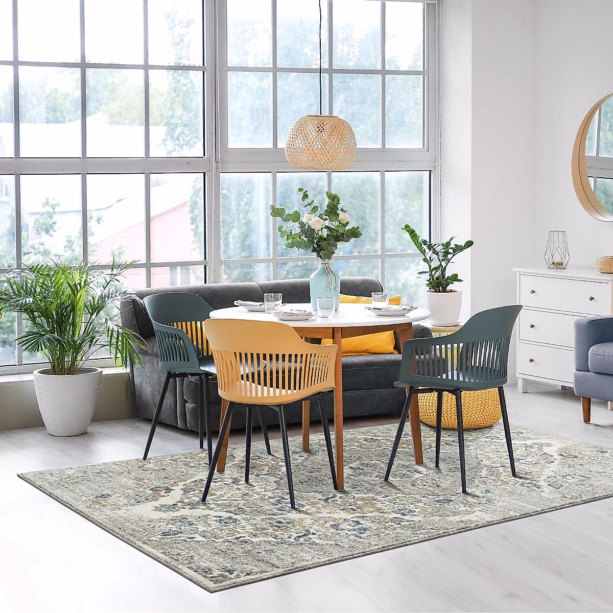 Luxe Weavers Distressed Floral Area Rug, Steel 8x10