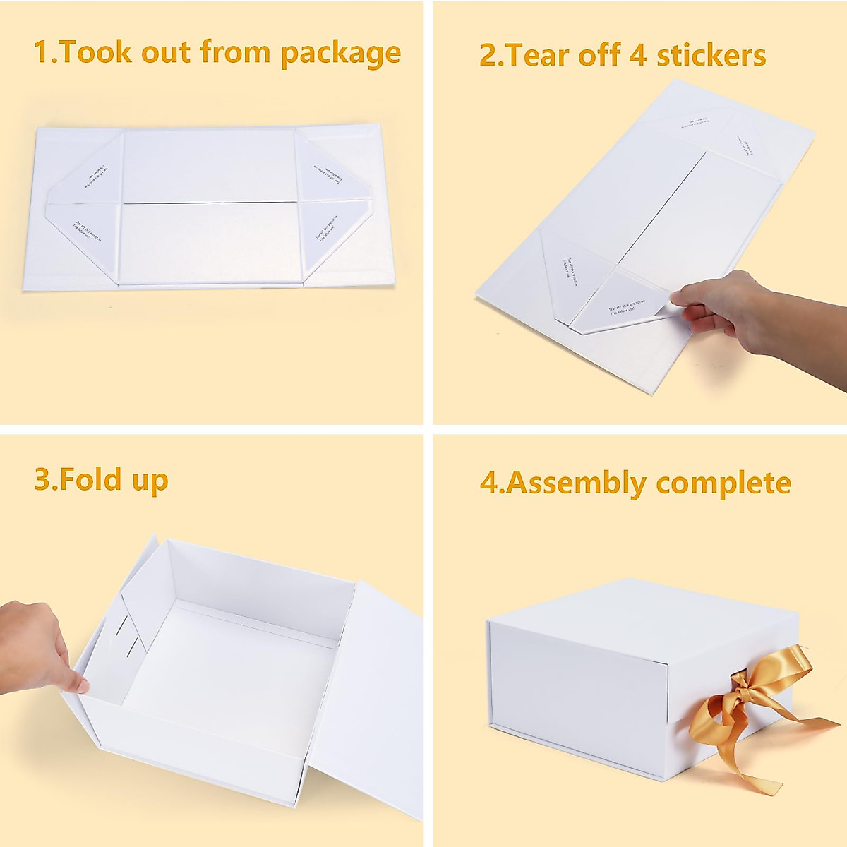 Giftgarden 4 Pack 8”x8”x4” White Gift Boxes with Ribbon Magnetic Lids, Collapsible Square Gift Wrap Box Magnet Clourse for Present, Christmas, Birthday, Wedding, Valentines, Bridesmaid Proposal Box