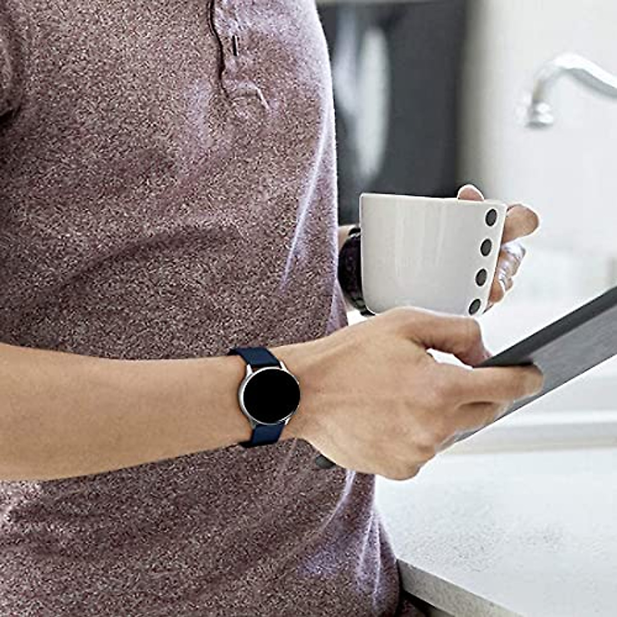 Lerobo Bands Compatible with Samsung Galaxy Watch Active/Active 2 44mm 40mm/Galaxy Watch 3 41mm/Galaxy Watch 42mm, 20mm Soft Silicone Sport Strap Replacement bands,3 Pack,Large,Black Navy Blue Gray