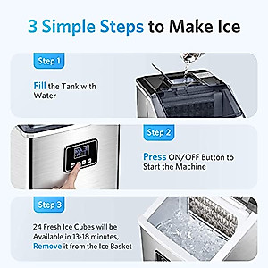 Ice Makers Countertop, 40Lbs/24H, 24pcs Ice Cubes Ready in 13 Mins, FREE VILLAGE Portable Ice Machine with Self-Cleaning, Timer, Quiet & Easy to Use, Ice Maker Ideal for Home/Kitchen/Office/Bar/Party