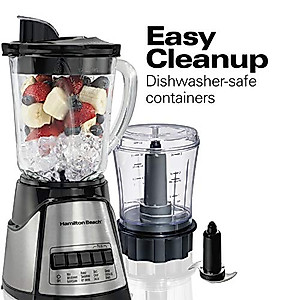 Hamilton Beach Power Elite Blender with 40oz Glass Jar and 3-Cup Vegetable Chopper, 12 Functions for Puree, Ice Crush, Shakes and Smoothies, Black and Stainless Steel (58149)