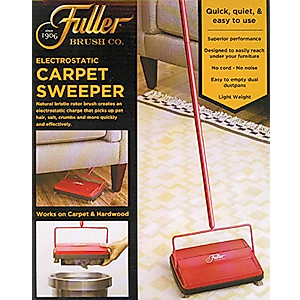 Fuller Brush 17052 Electrostatic Carpet & Floor Sweeper - 9" Cleaning Path - Lightweight - Ideal for Crumby Messes - Works On Carpets & Hard Floor Surfaces Red