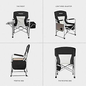 KingCamp Heavy Duty Camping Director Chair Outdoor Folding Chairs for Adults Oversized Camp Chair with Side Table, Cooler Bag, Padded Arms, for Fishing Sports Beach Picnic, Iron, Support 330lbs