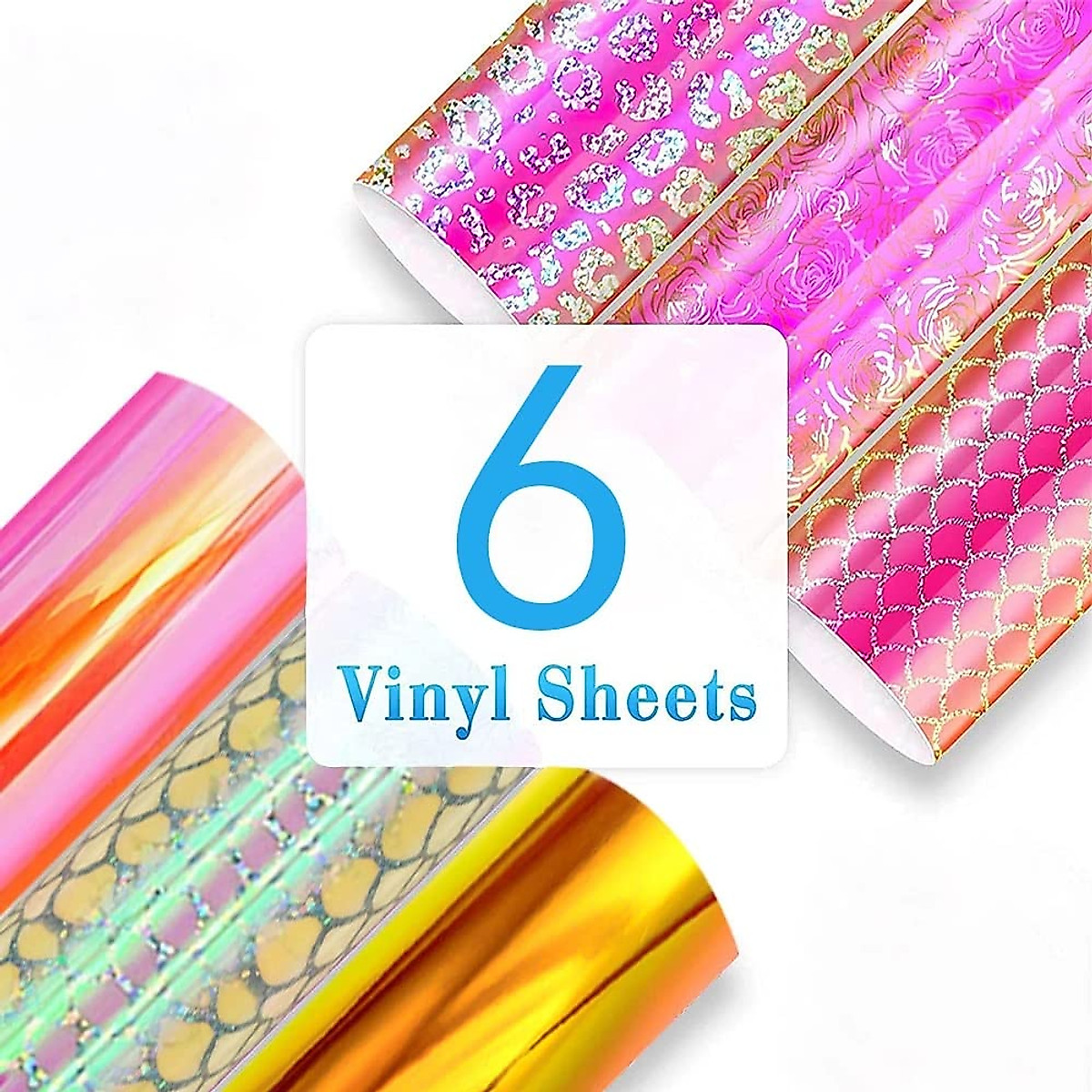 Primst Self Adhesive Holographic Permanent Vinyl Roll,12" X 10", 6 Vinyl Sheets Craft Vinyl for Cricut,Decal,Signs,Stickers