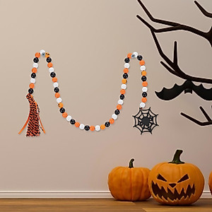 IMIKEYA Halloween Wooden Beads Garland: Farmhouse Wood Bead Garland for Tiered Tray Farmhouse Beads Hanging Wood Bead Garland with Tassels Rustic Beads for Coffee Table Halloween Party Decor