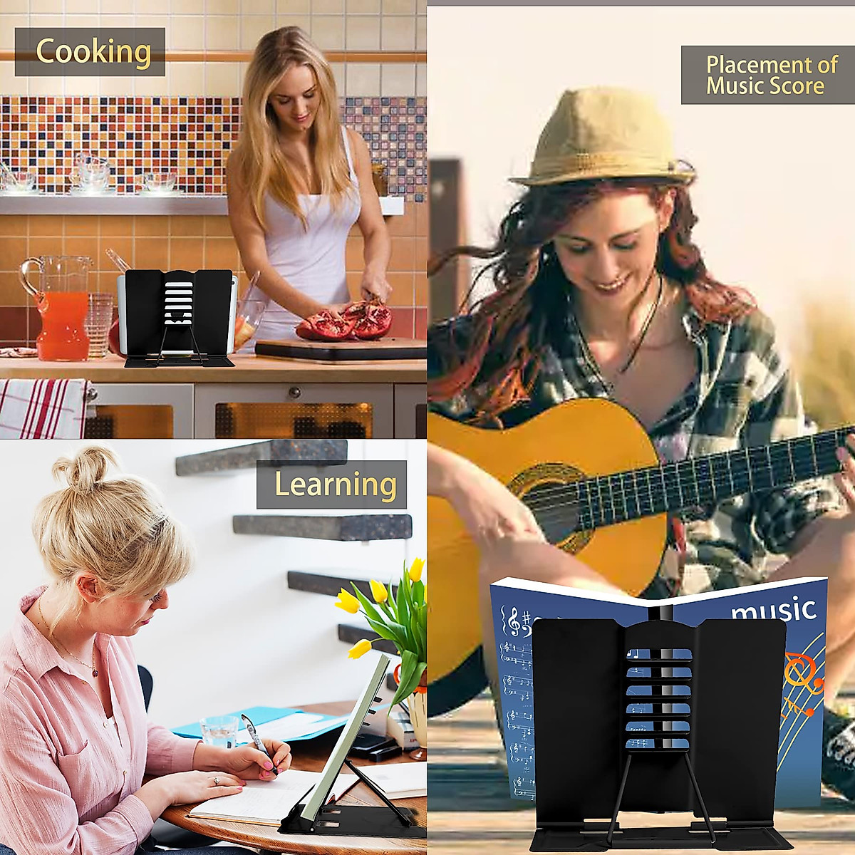 Metal Book Stand Book Holder Book Stand for Reading Adjustable Book Holder for Reading (Full Black)