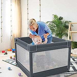 Small Baby Playpen 36" X 36", LUTIKIANG Play Pen for Babies and Toddlers with Gate, Safety Sturdy Baby Fence Play Area, Play Yards for Apartment, Portable Light Weight Play Pin with Anti-Slip Suckers