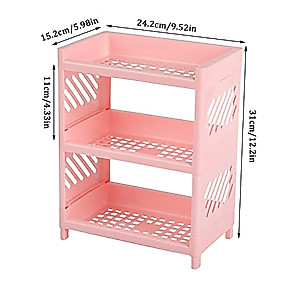 TODOZO Bathroom Supplies Storage Three Tier Shelf Bedroom Finishing Rack Bathroom Shelf Kitchen Bathroom Decorations (Pink, One Size)