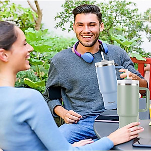 Tumbler with Lid & Straw 40oz | Leak Proof ,Insulated, Reusable Travel Coffee Mug Stainless Steel | Includes Tumbler Accessories Straw Cover + Silicone Boot for Water,Iced Tea, Easter Gift (Green)