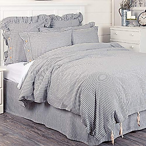 Piper Classics Farmhouse Ticking Stripe Blue Queen Duvet Cover, 100% Cotton