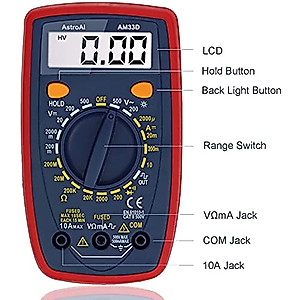 AstroAI Multimeter Tester 2000 Counts Digital Multimeter with DC AC Voltmeter and Ohm Volt Amp Meter ; Measures Voltage, Current, Resistance; Tests Live Wire, Continuity